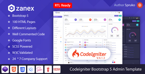 Zanex - Codeigniter Bootstrap 5 Dashboard Template TFx FxTheme